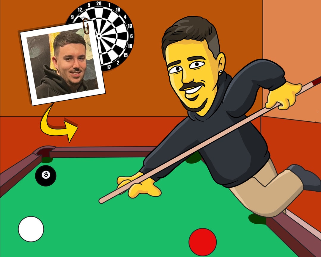 Pool Player Gifts - Custom Cartoon From Photo, Billiards Player Gift ...