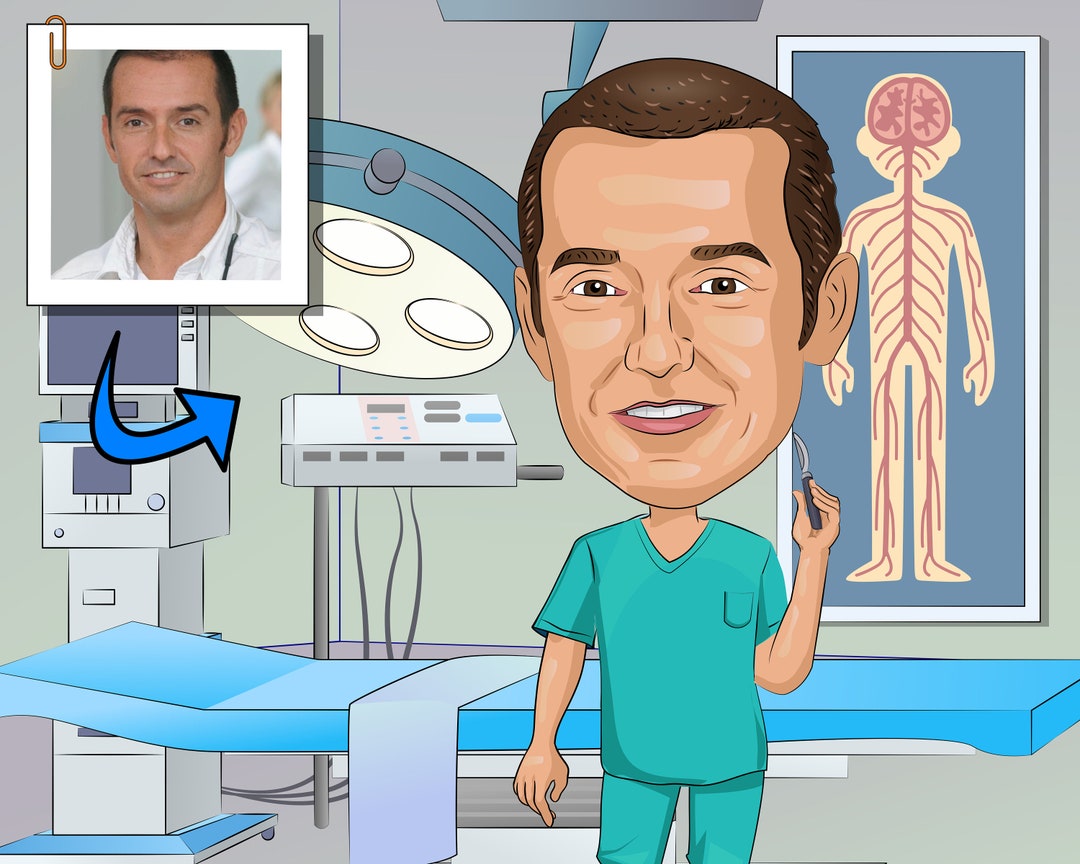 Neurosurgeon Gift - Custom Caricature Portrait From Your Photo ...