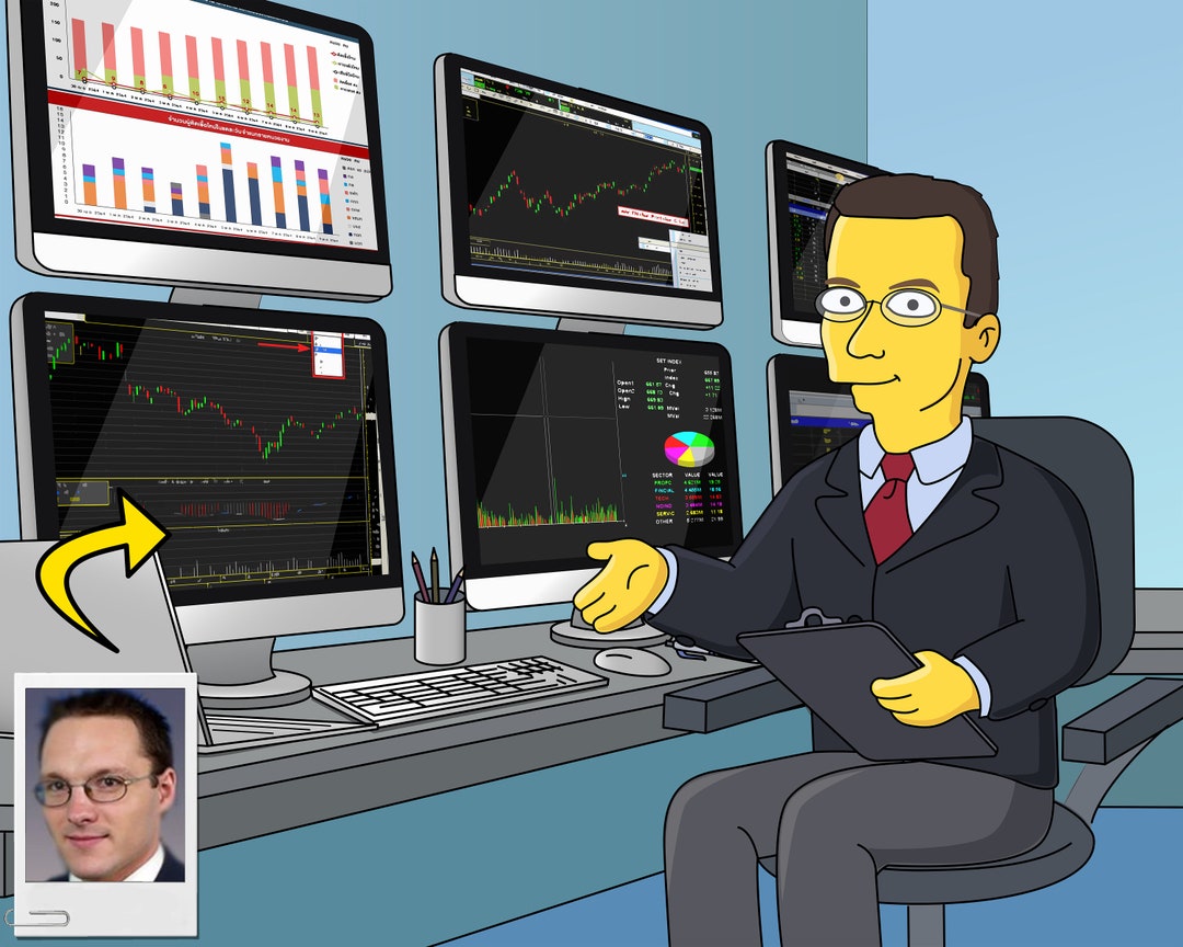 Stock Trader Gift Custom Portrait From Photo as Yellow Character, Day ...