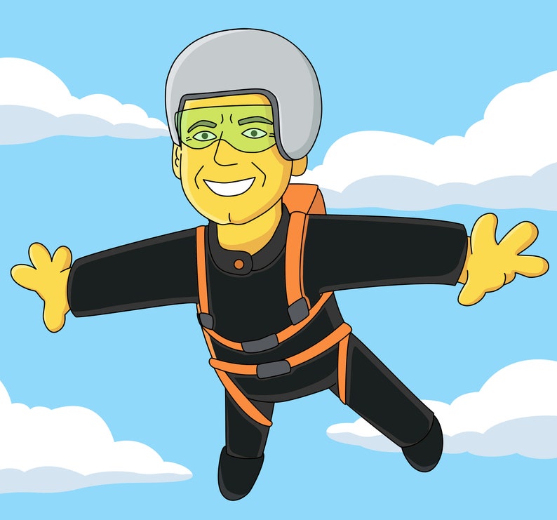 Base Jumper Gift - Custom Cartoon Portrait From Photo, Base Jumping ...