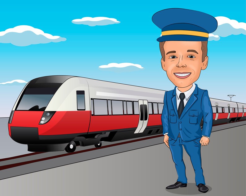 Train Operator Gift - Custom Caricature From Photo, Train Conductor ...