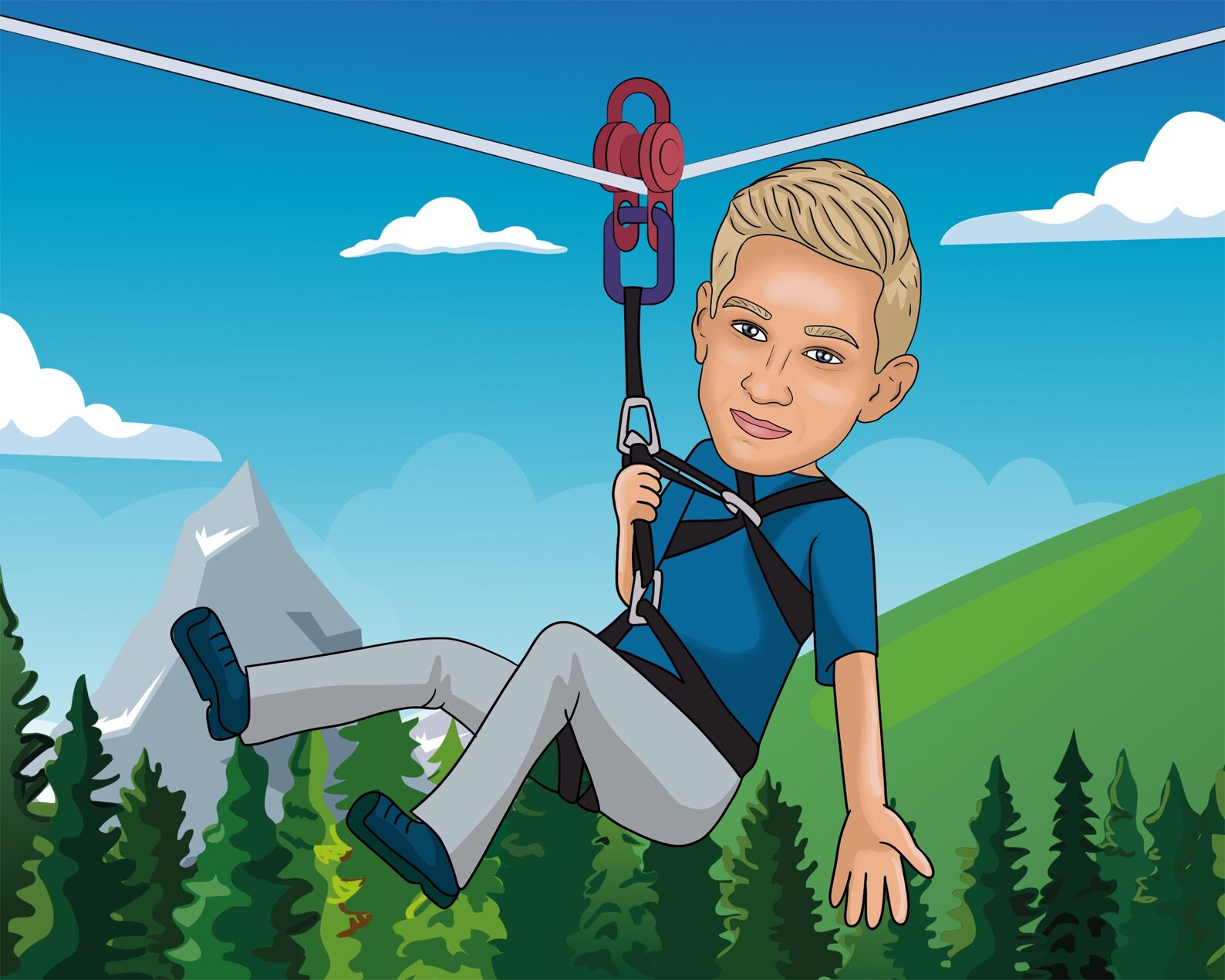 Zipline Lover Gift Custom Caricature From Photo, Zipline Gift, Zip ...