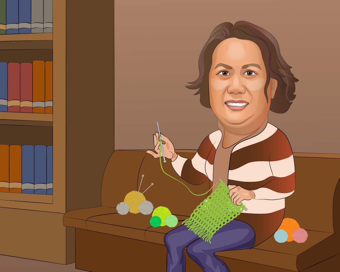 Knitting Lover Gift Custom Caricature From Photo Knitter | Etsy