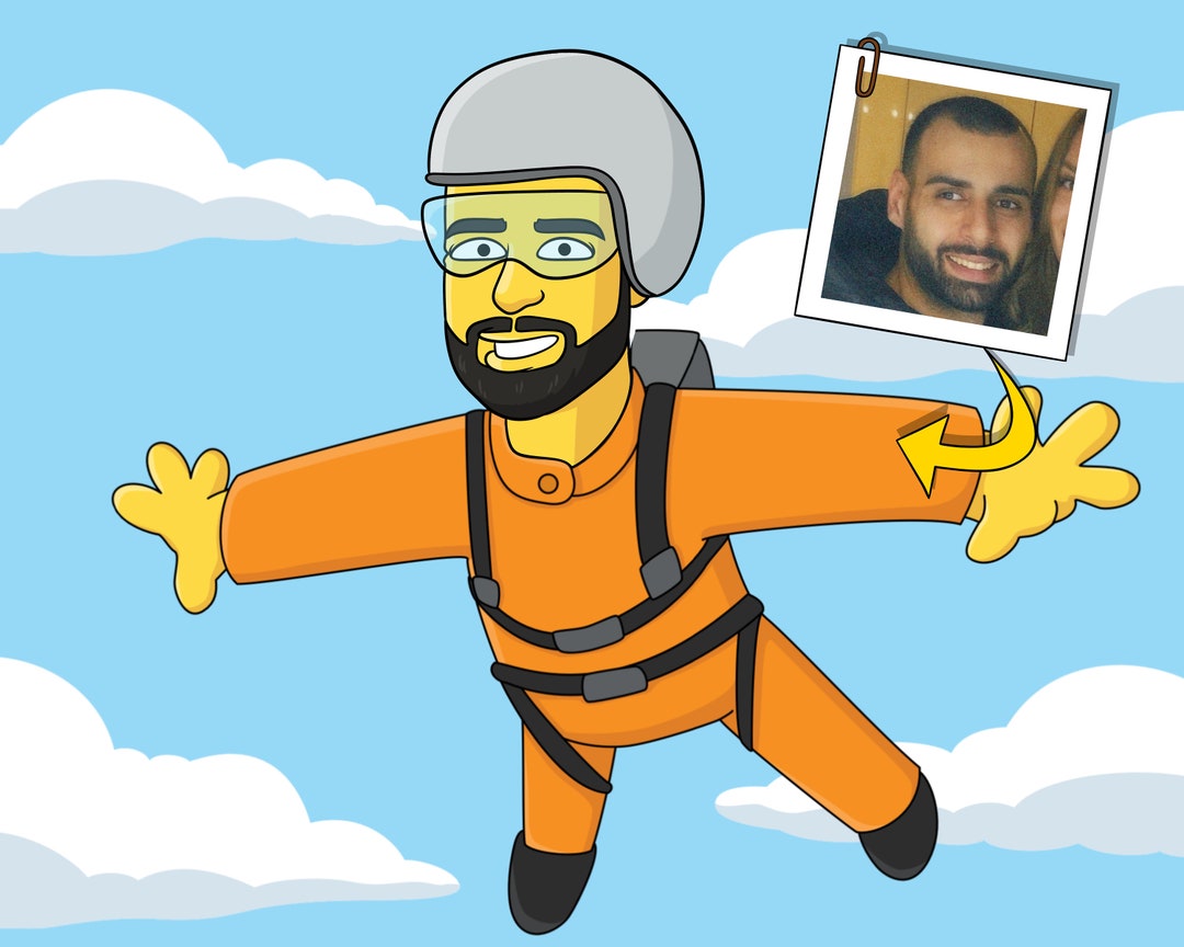 Skydiver Gift - Custom Cartoon Portrait From Photo / Paragliding Gift ...