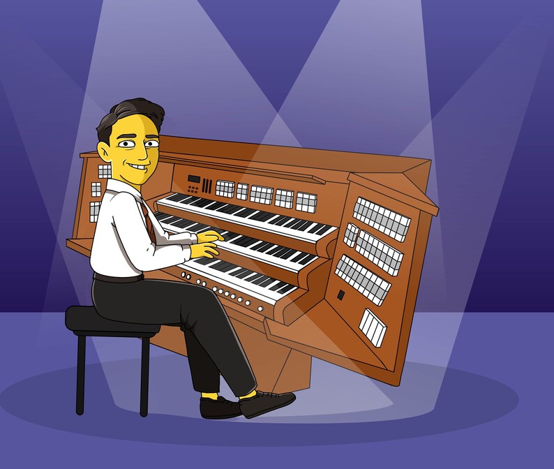 Pipe Organ Player Gift - Portrait as Cartoon Character / Organist Gift ...