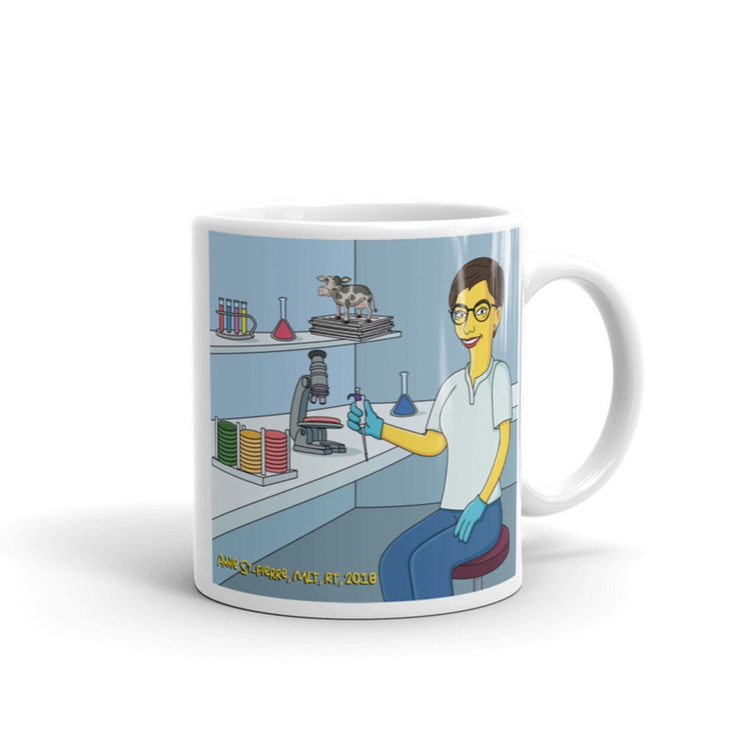 Lab Tech Coffee Mug With Custom Portrait as Yellow Cartoon Character ...