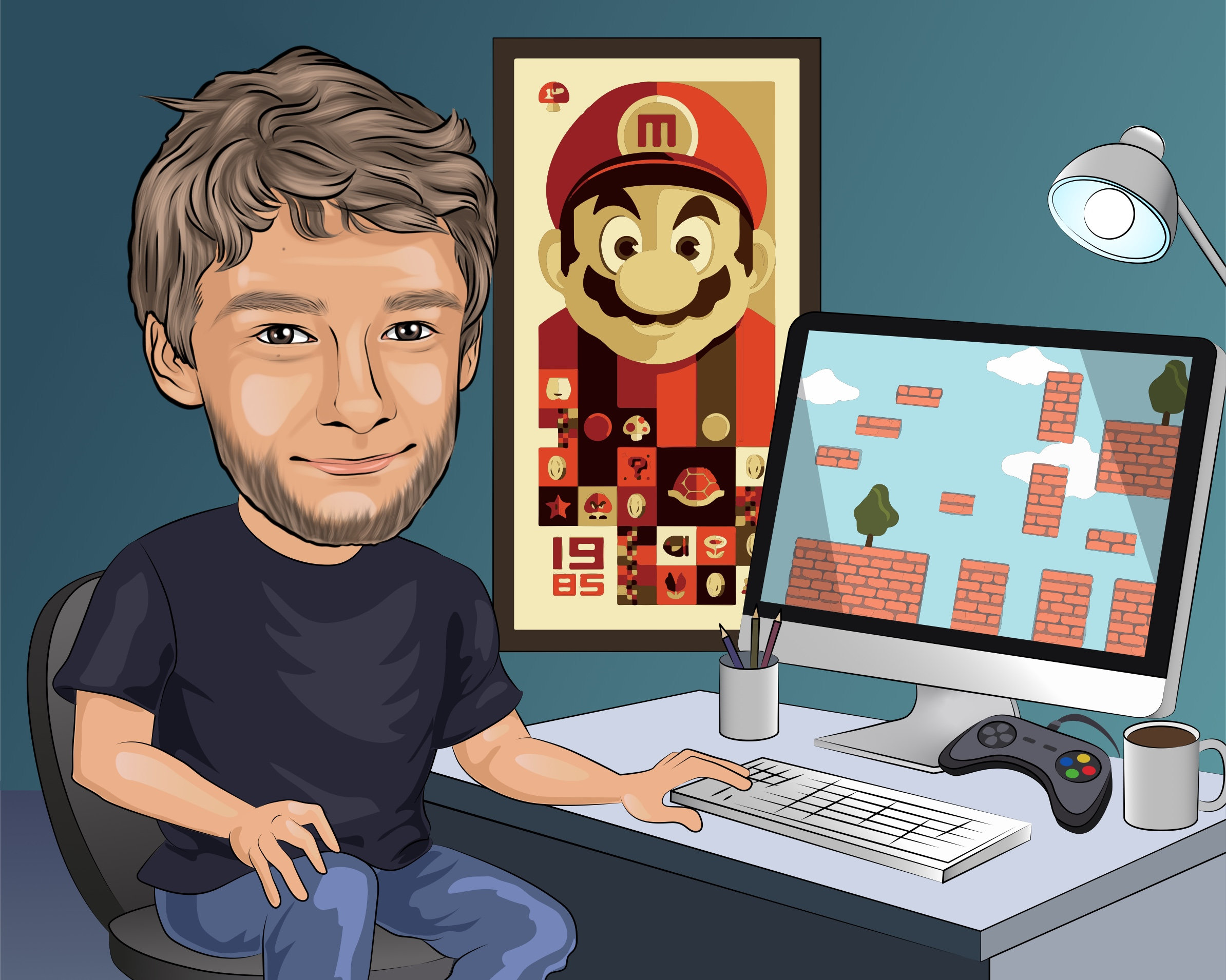 Game Developer Gift - Caricature From Photo, Game Designer, Game ...