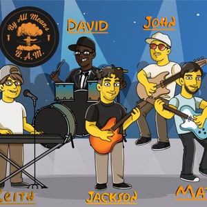 Music Band Gift - Portrait as Cartoon Characters / Musicians Band Gift ...