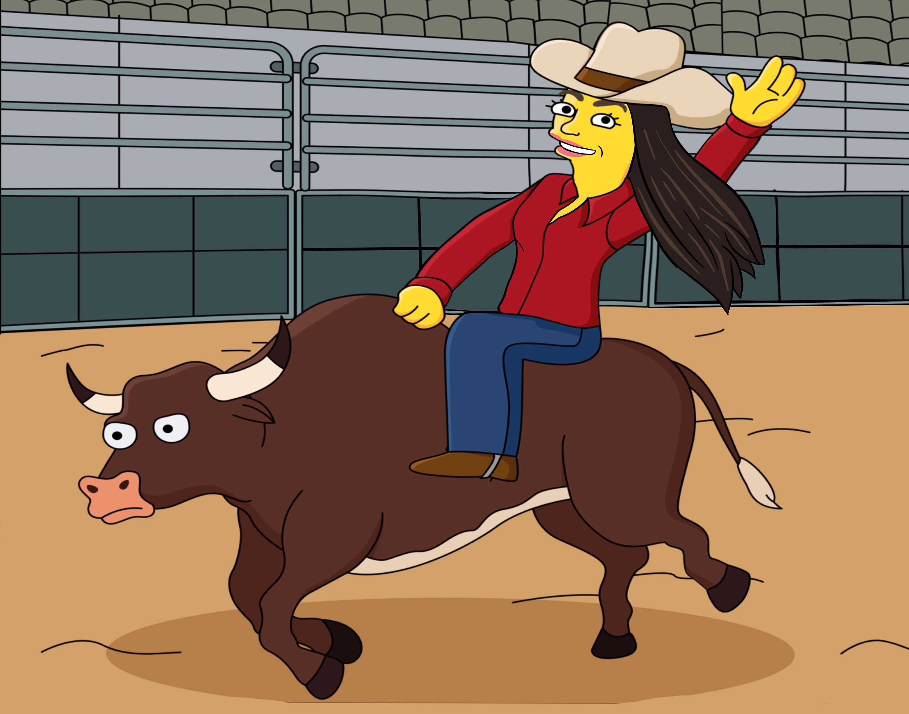 Girl Bull Riding Cartoon