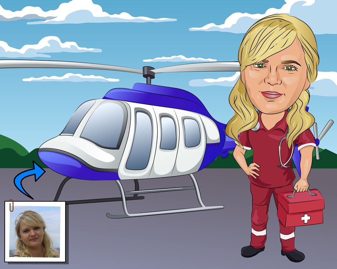 Flight Nurse Gift - Custom Caricature Portrait From Your Photo / Flight ...