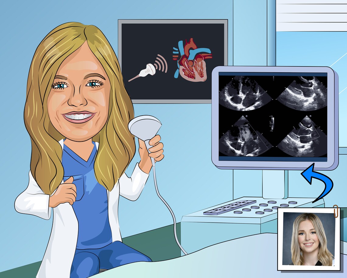 Cardiac Echo Tech Gift Custom Caricature Portrait From Your - Etsy