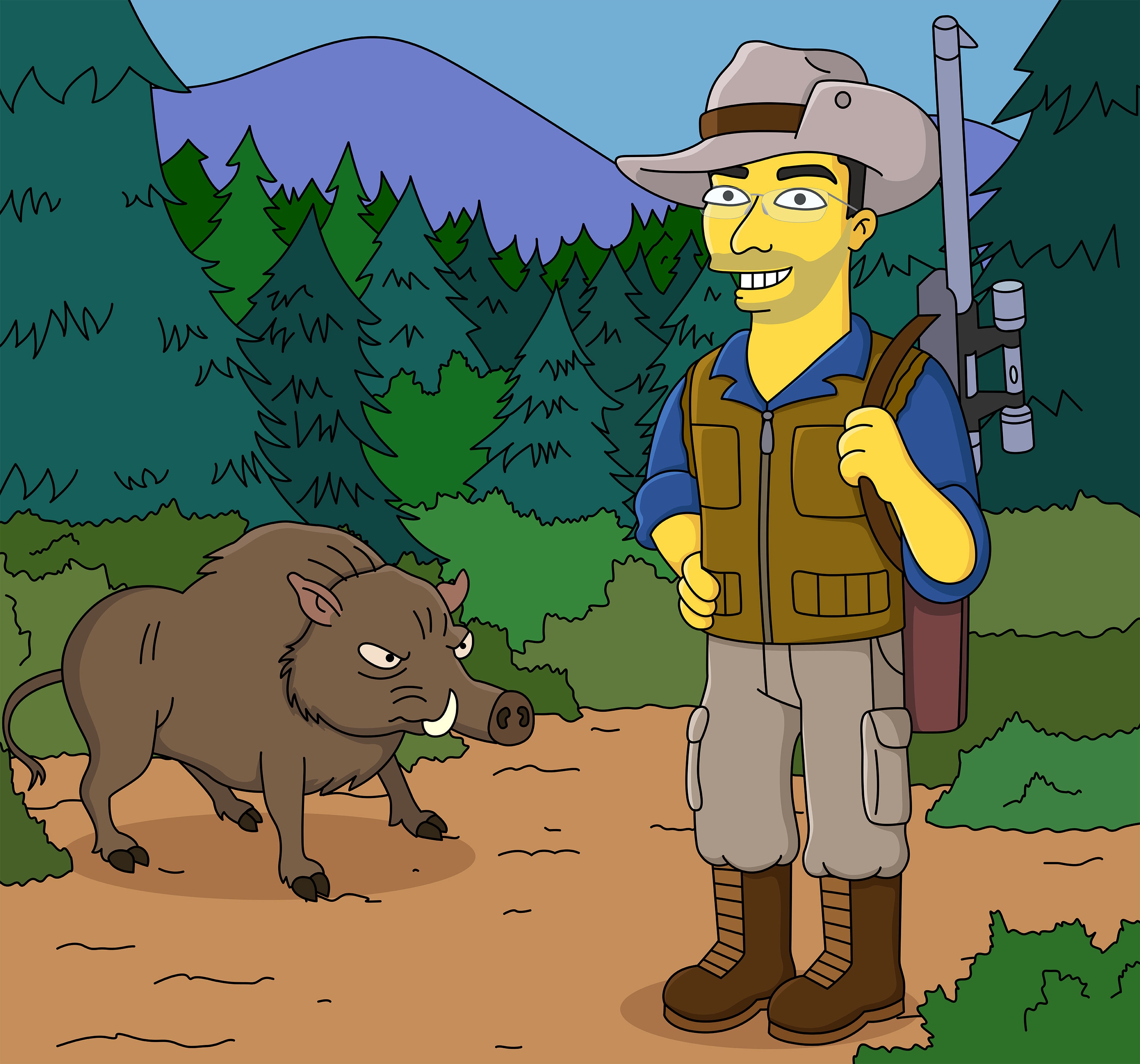 Boar Hunter Gift - Custom Portrait From Photo as Yellow Character ...