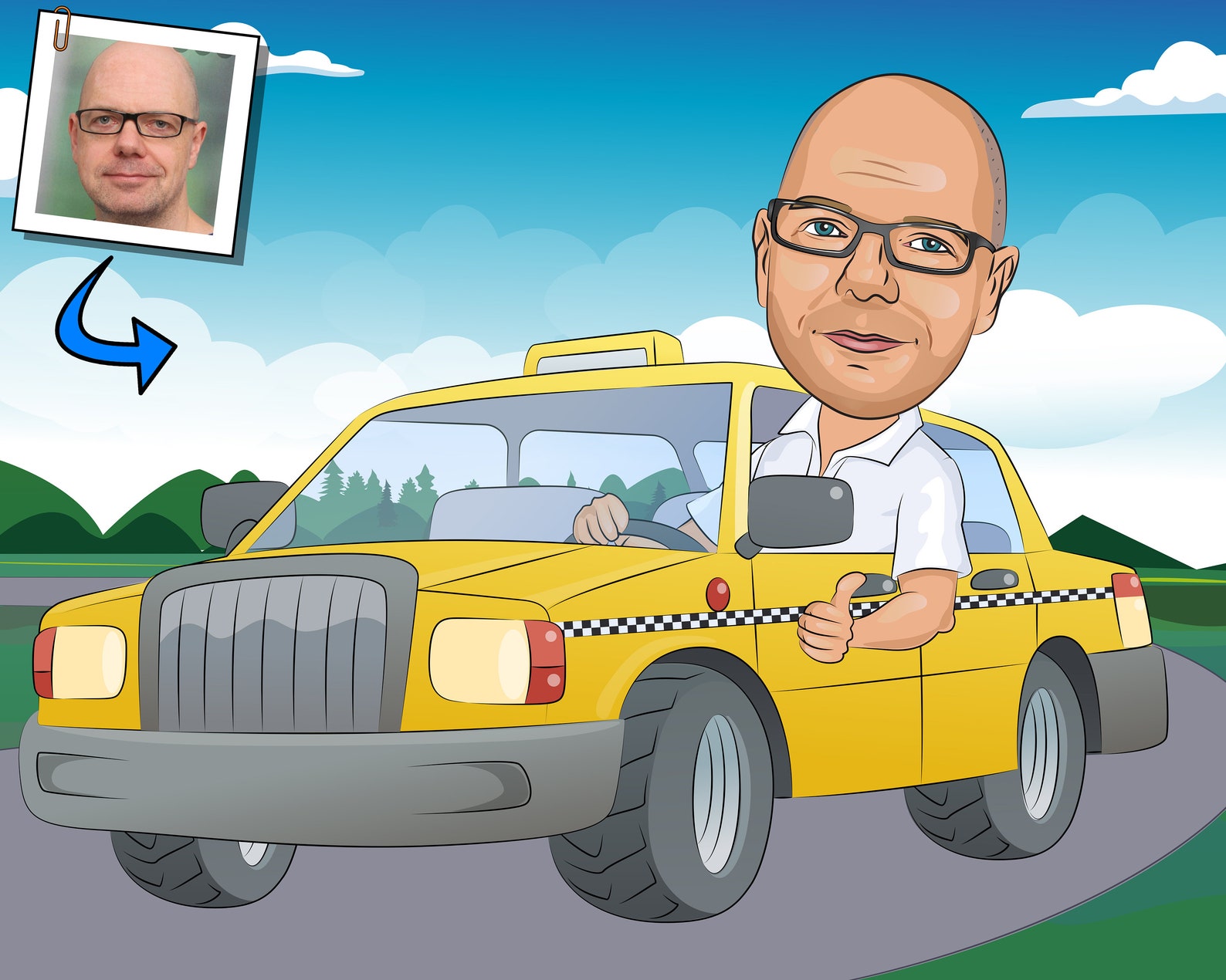 Taxi Driver Gift Custom Caricature Portrait From Your Photo | Etsy