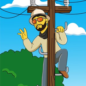Lineman Gift Custom Portrait as Yellow Cartoon Character / Power ...