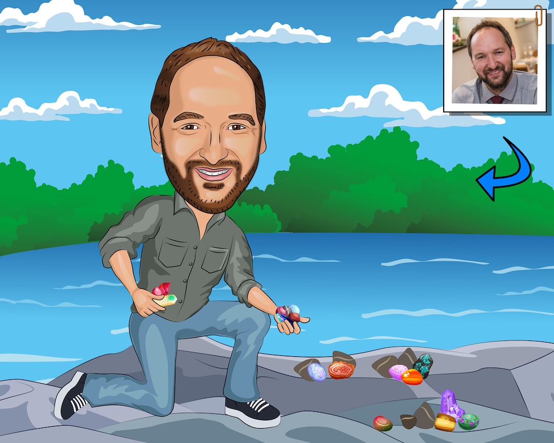 Rock Collector Gift - Custom Caricature From Photo, Rock Hound Gift ...