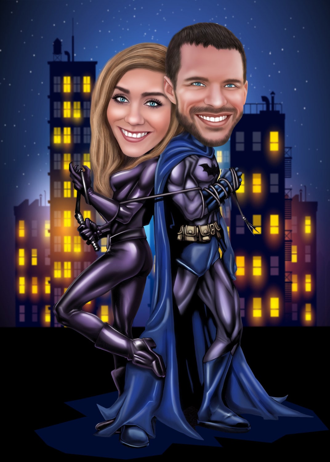 Couple Superhero Portrait from your photo / superhero wedding | Etsy