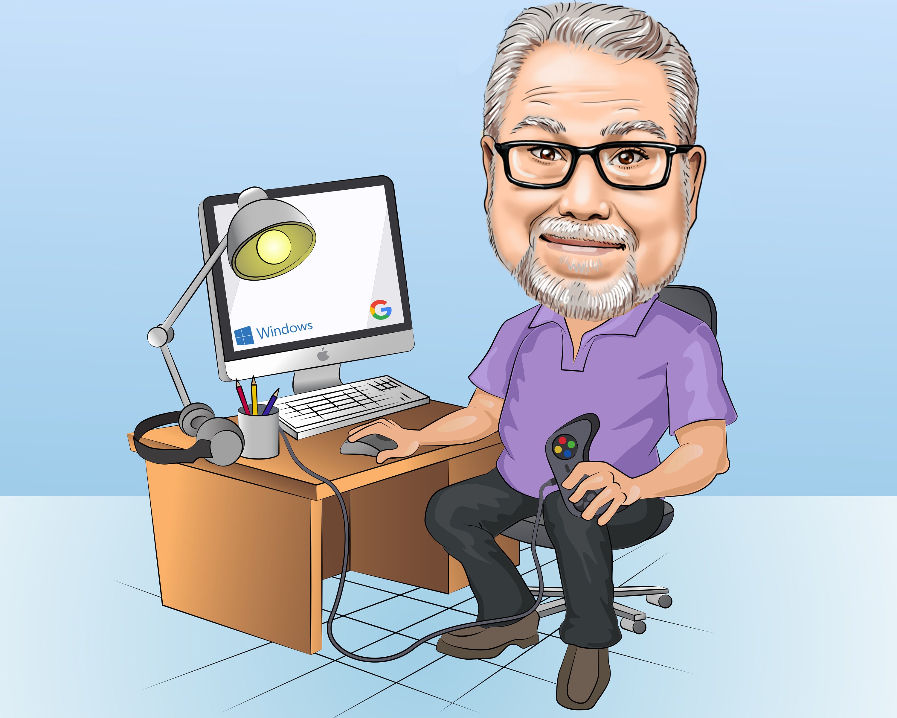 Computer Geek Gift - Custom Caricature Portrait From Your Photo - Etsy