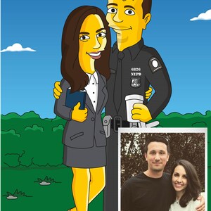 Cop and Nurse Gift - Custom Portrait as Cartoon Characters / Police and ...