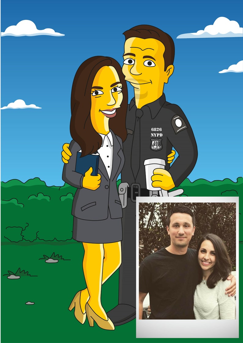 Cop and Nurse Gift - Custom Portrait as Cartoon Characters / Police and ...