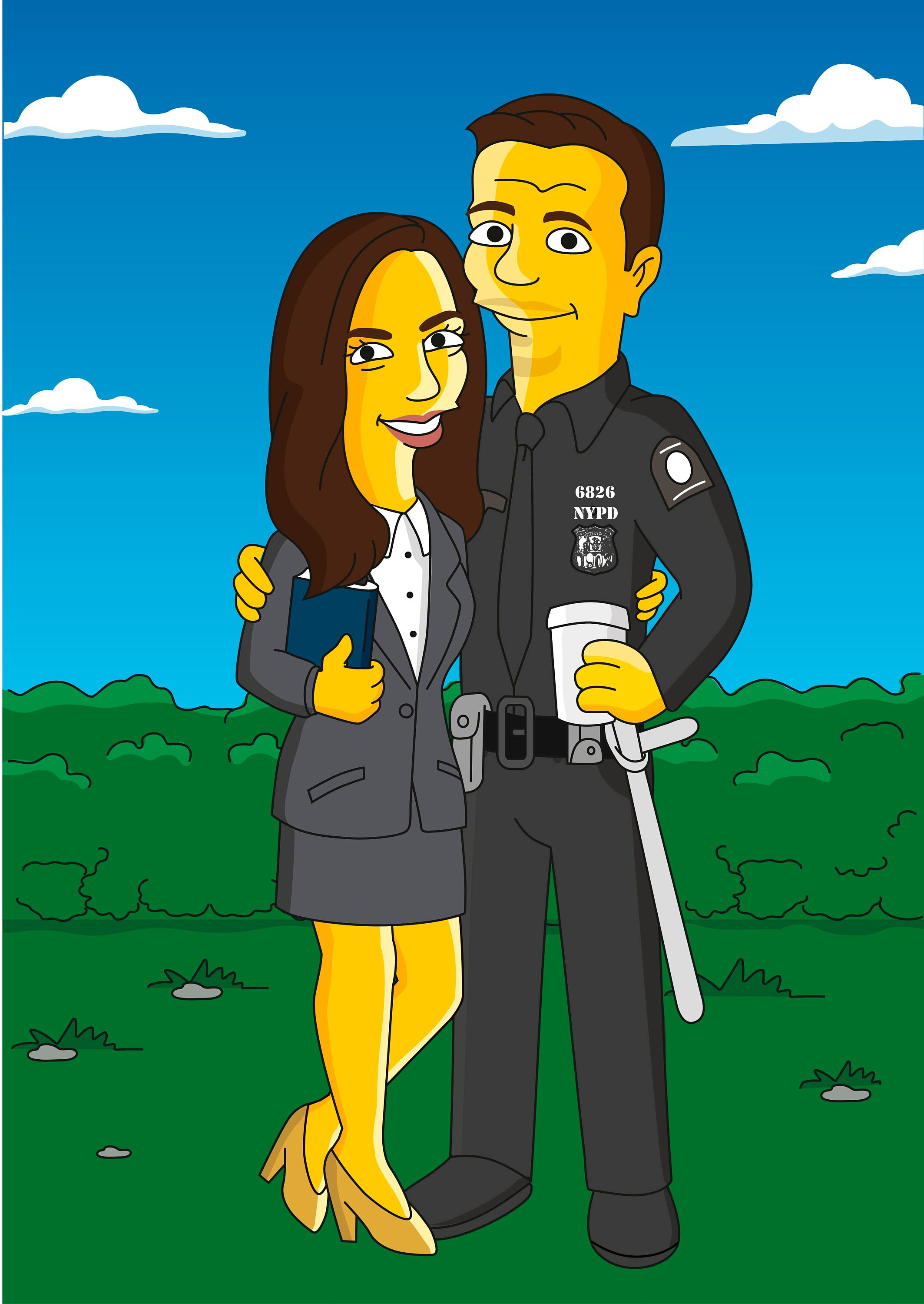 Cop and Teacher - Custom Portrait as Yellow Cartoon Characters / Police ...