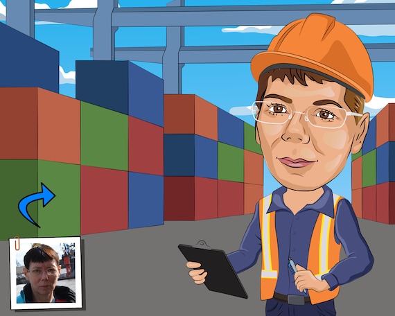 Dock Worker Gift Custom Caricature Portrait From Your Photo | Etsy