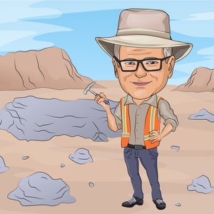 Geologist Gift - Custom Caricature Portrait From Your Photo / Earth ...