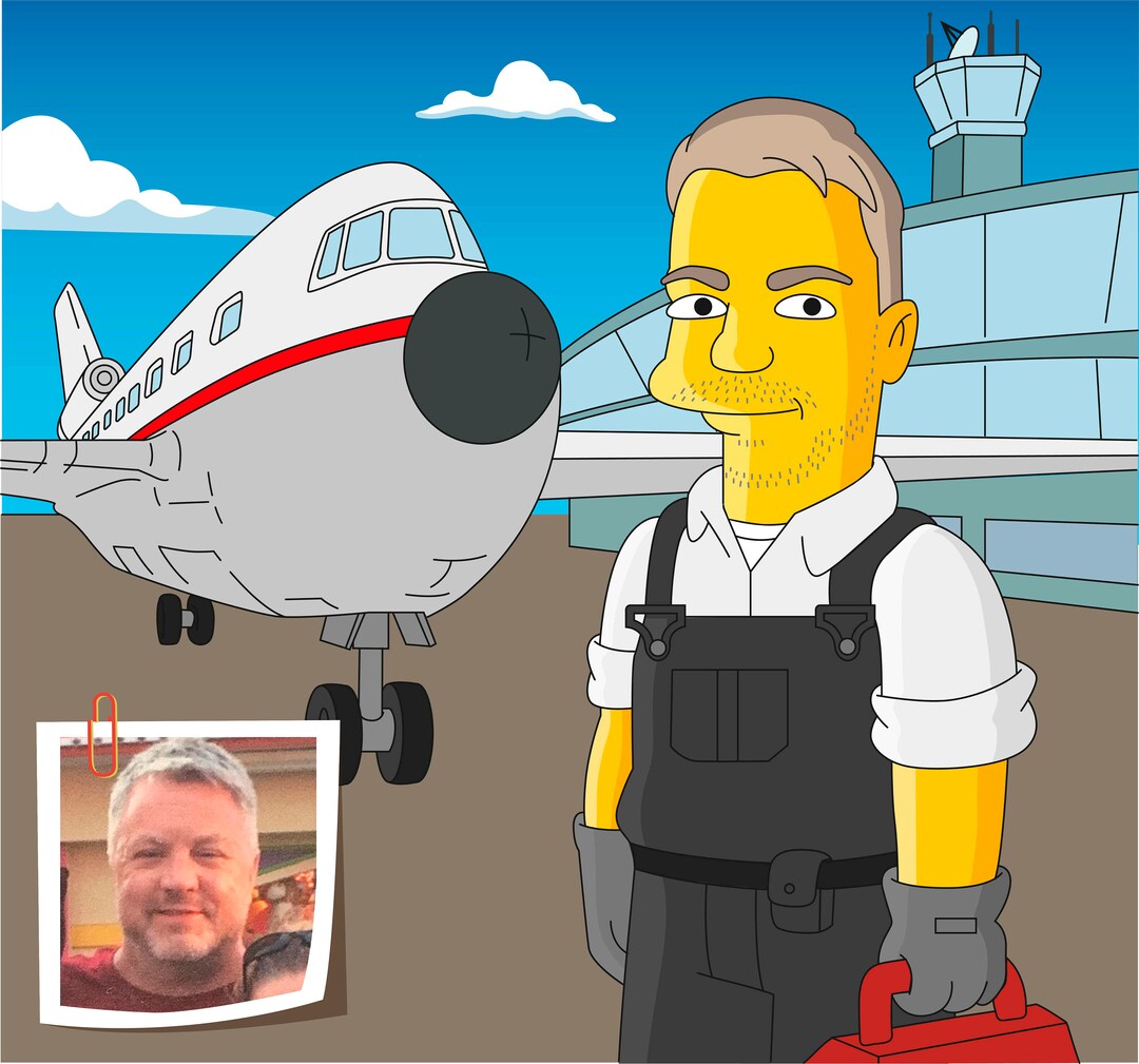 Aircraft Mechanic Gift - Custom Portrait as Yellow Cartoon Character ...