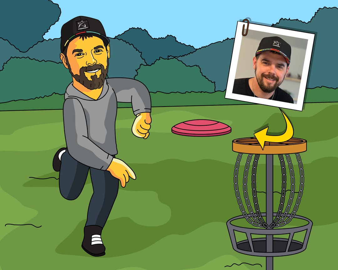 Disc Golf Player Gift - Custom Portrait From Photo as Yellow Character ...