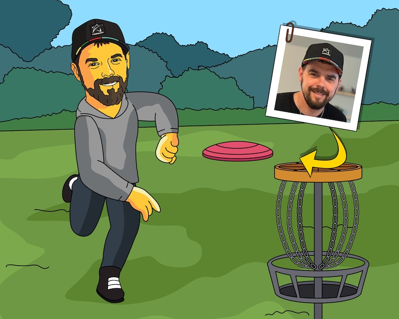 Disc Golf Player Gift - Custom Portrait From Photo as Yellow Character ...