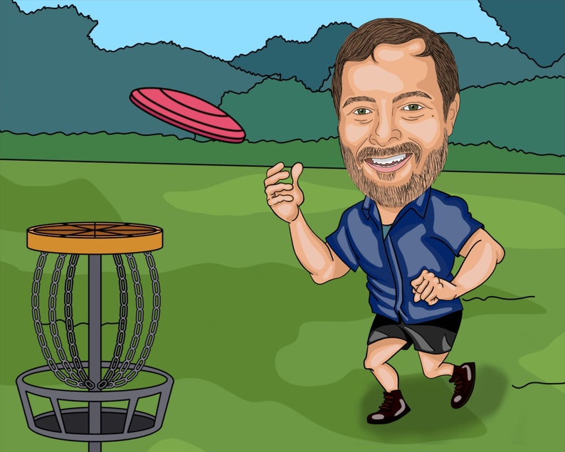 Disc Golf Player Gift - Custom Caricature Portrait From Your Photo ...
