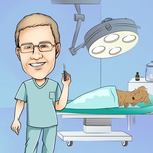 Vet Surgeon Gift - Custom Caricature From Photo, Veterinary Surgeon ...