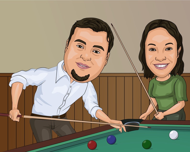 Pool Player Gift - Custom Caricature Portrait From Photo / Billiards ...