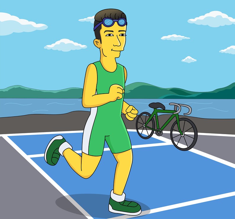 Triathlete Gift Custom Portrait as Cartoon Character / - Etsy
