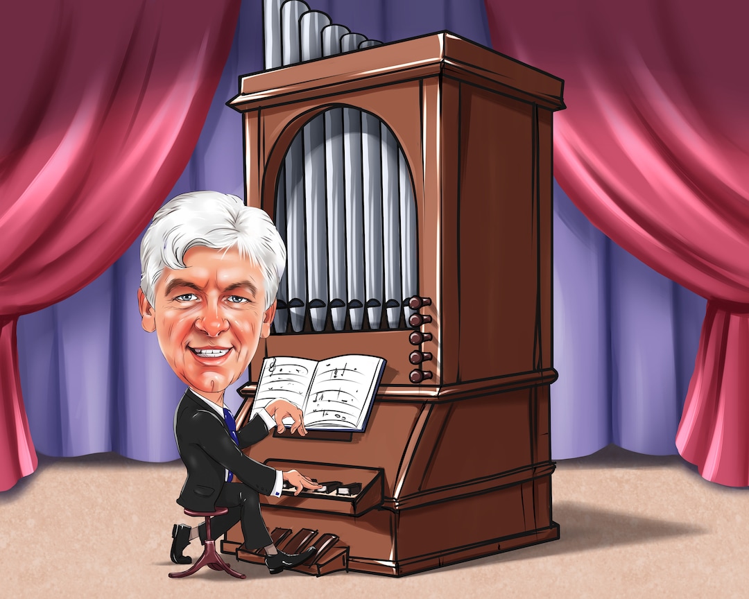 Organist Gift - Custom Caricature Portrait, Pipe Organ Player - Etsy
