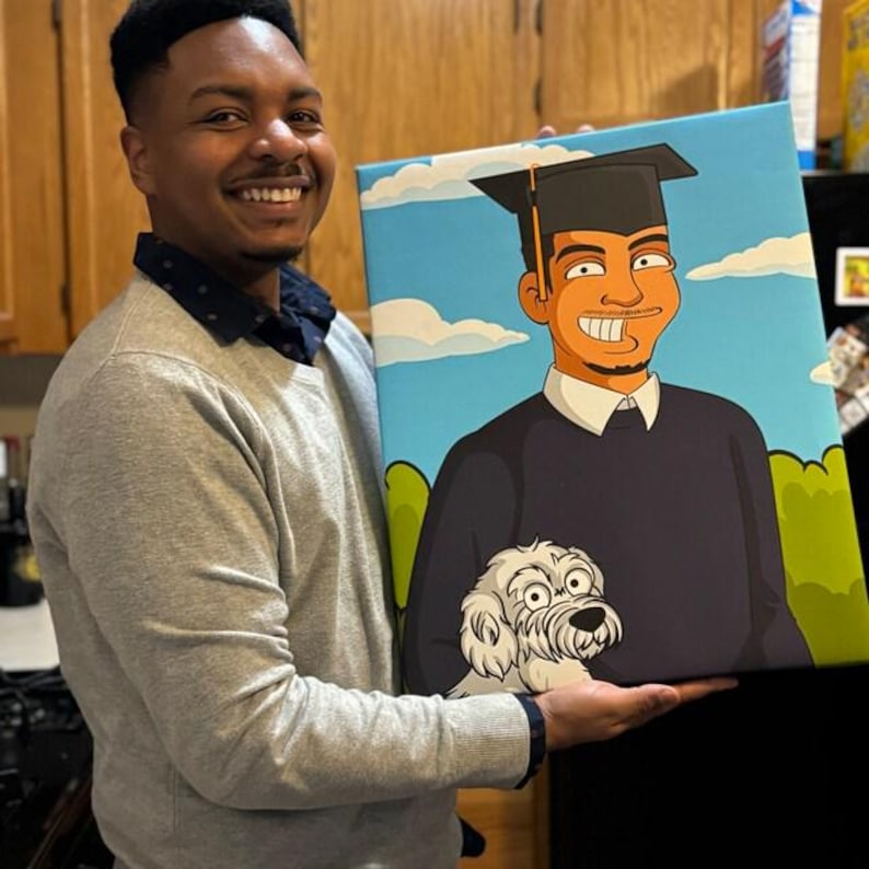College Graduation Gift for Him - Custom Portrait as Cartoon Character ...
