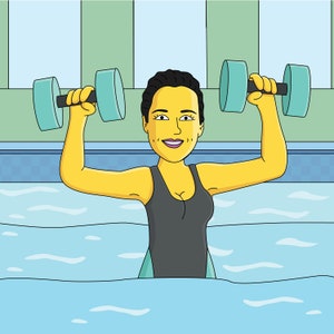 Water Aerobics Gift - Custom Cartoon Portrait From Photo / Aquafit Gift ...
