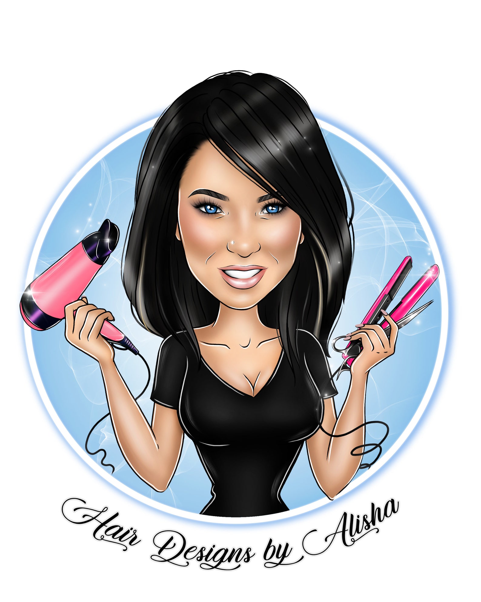 Hair Stylist Logo Design - Custom Cartoon Portrait for Your Business ...