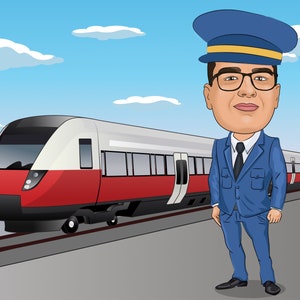 Train Operator Gift - Custom Caricature From Photo, Train Conductor ...