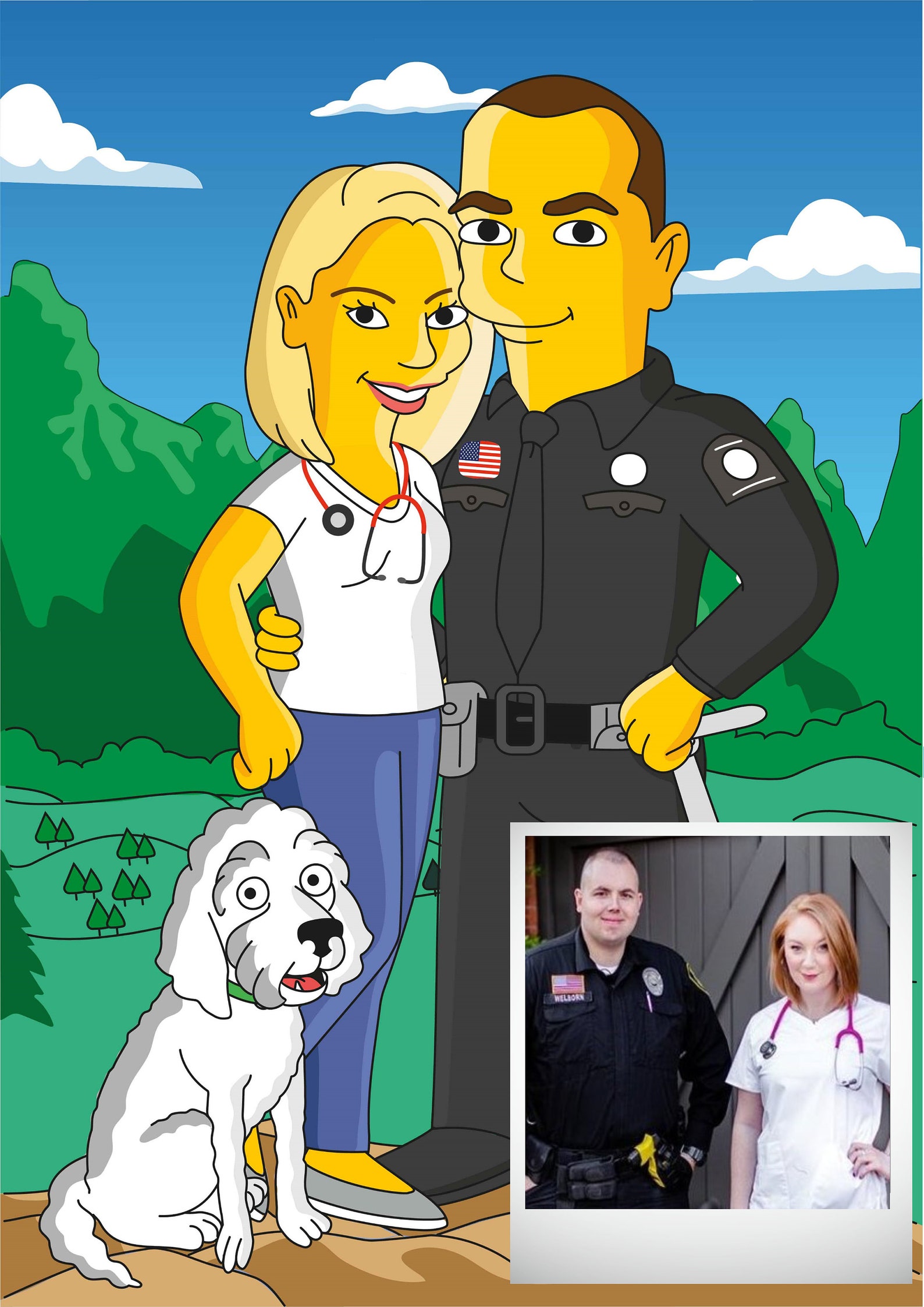 Cop and Nurse Gift - Custom Portrait as Cartoon Characters / Police and ...