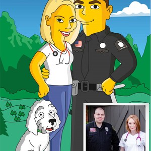 Cop and Nurse Gift - Custom Portrait as Cartoon Characters / Police and ...