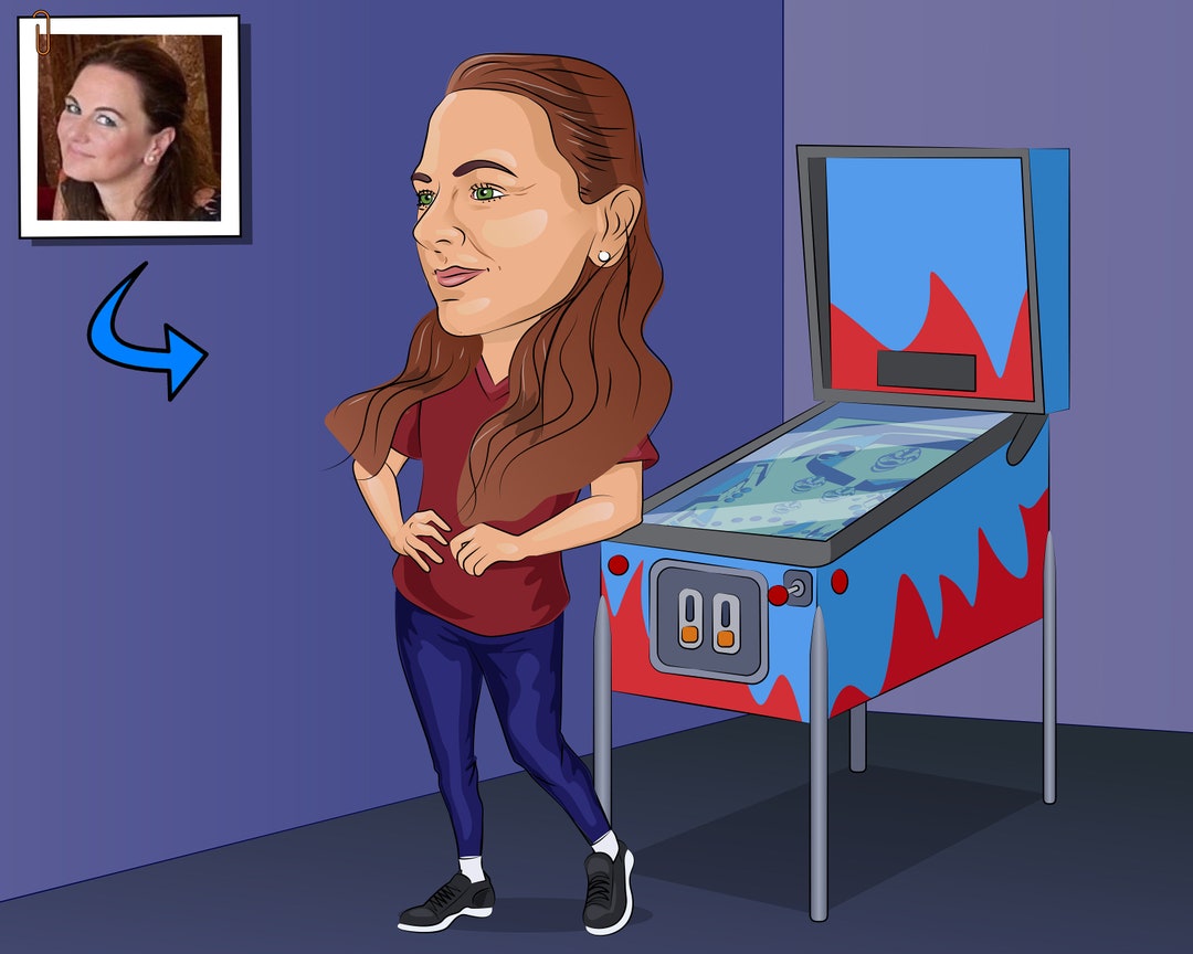 Pinball Lover Gift - Custom Caricature From Photo, Pinball Art, Pinball ...