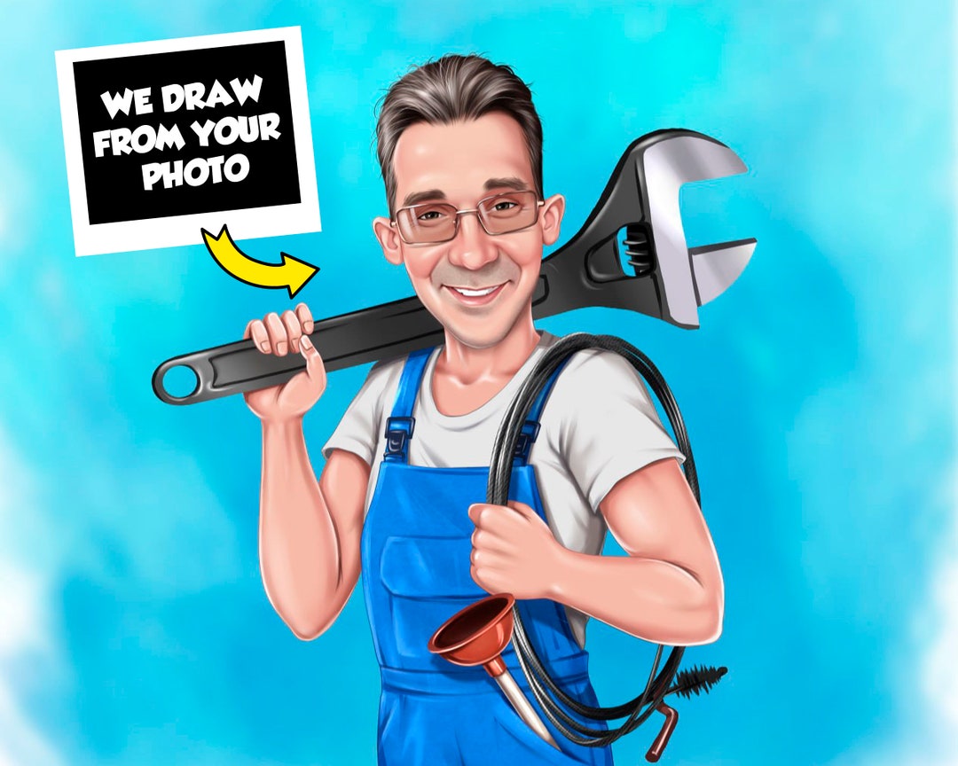 Plumber Gift Portrait Custom Caricature From Photo, Plumbing Art - Etsy