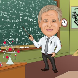 Physics Teacher Gift - Custom Caricature From Photo / Science Teacher ...
