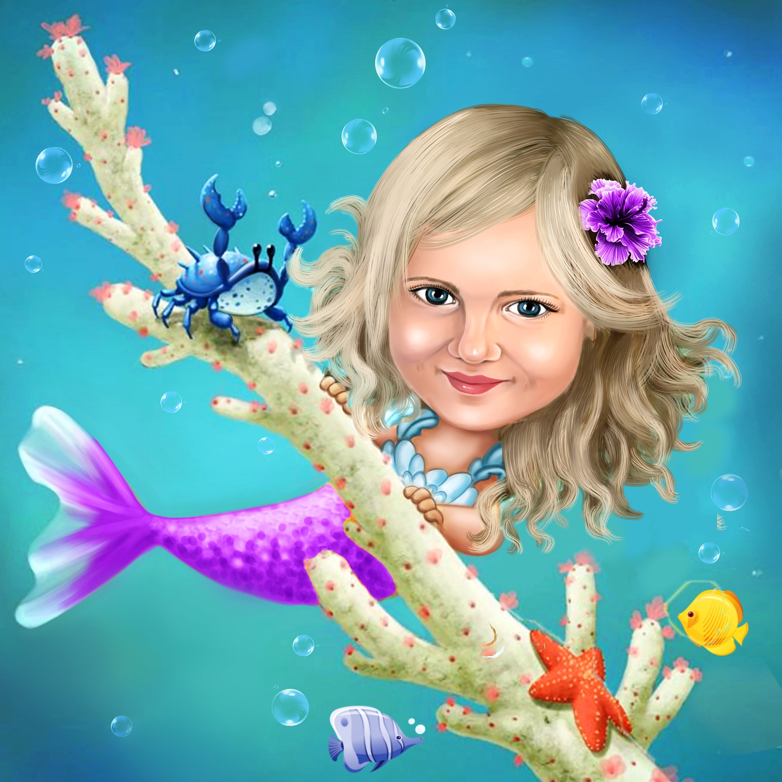 Custom Mermaid Portrait / Ariel Portrait Mermaid Party Ideas / | Etsy ...