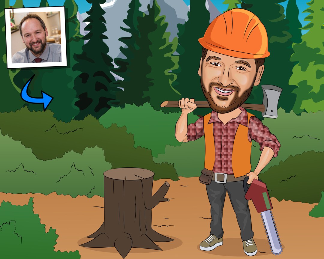 Logger Gift - Custom Caricature Portrait From Your Photo, Logging ...