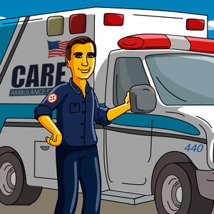 Custom Ambulance Driver Portrait: Yellow Cartoon Character Art (digital ...