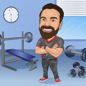 Personal Trainer Gift - Custom Caricature From Photo / Gym Teacher Gift ...