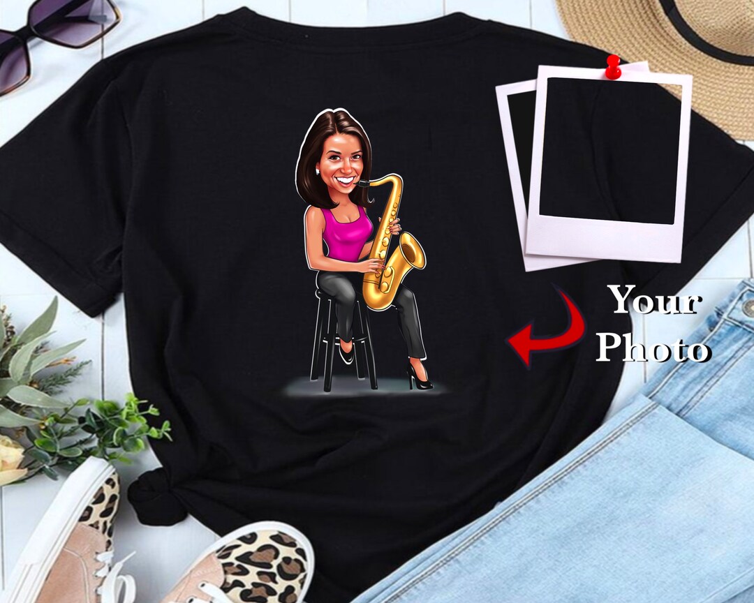 Saxophone Player Portrait Tshirt - Custom Drawn From Your Photo ...