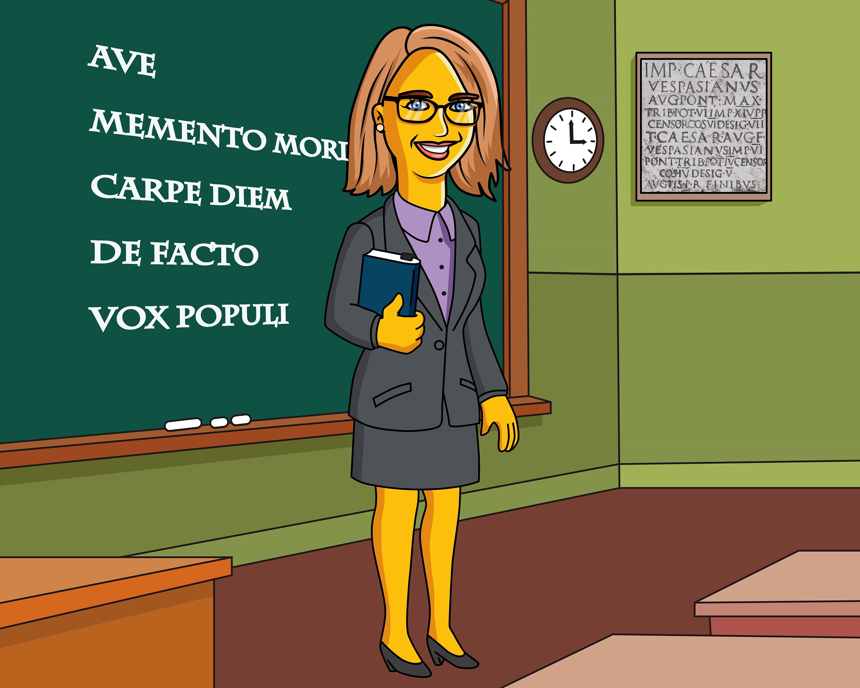 Latin Teacher Gift - Custom Portrait as Yellow Cartoon Character ...