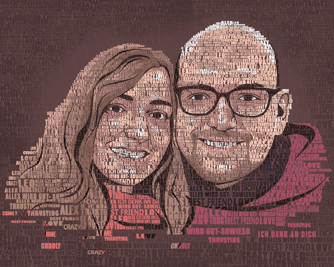 Couple Word Art Portrait From Photo, Word Portrait, Typographic ...